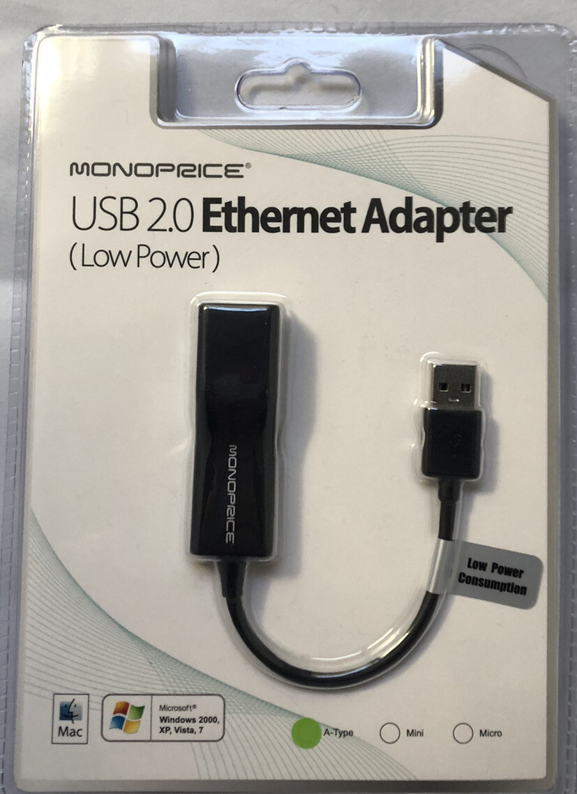 Monoprice USB 2.0 Ultrabook Ethernet Adapter Low Power Plug & Play ...