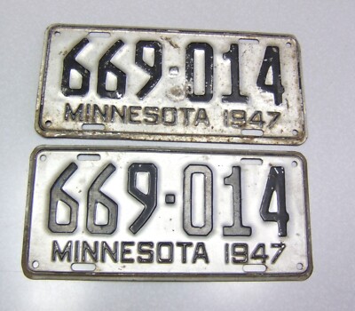VINTAGE ORIGINAL USED 1947 Pair Minnesota 10000 LAKES License Plate ...