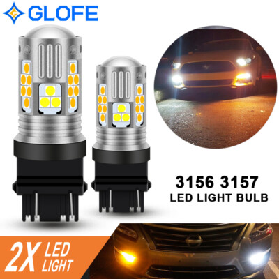 2Pcs 3157 3457 LED Dual Color Switchback White Amber Turn Signal Light ...
