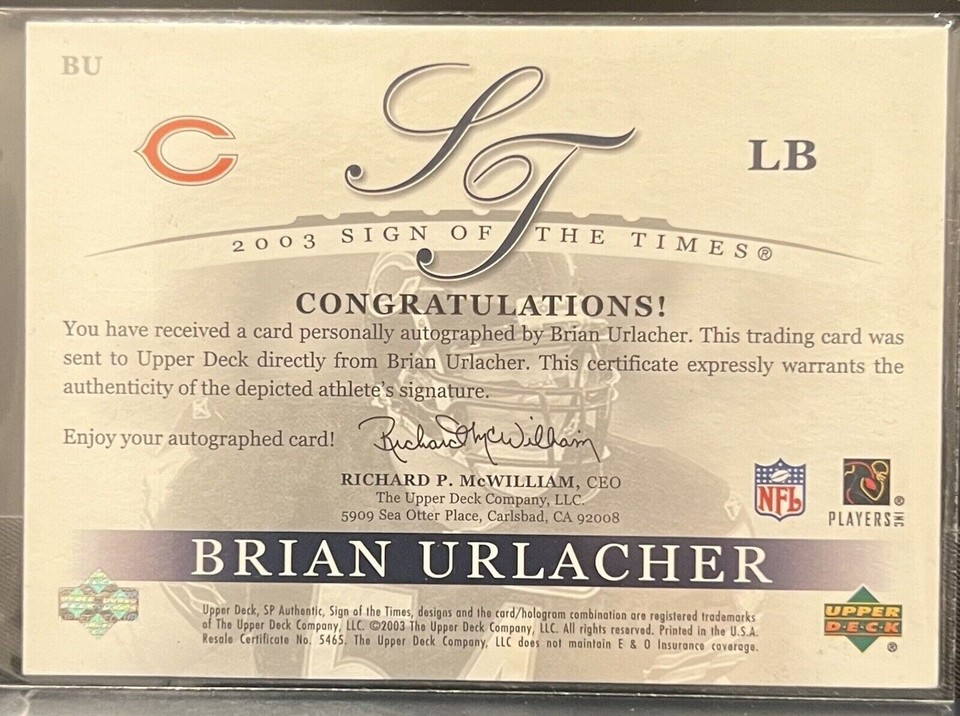 Brian Urlacher 2003 SP Authentic - Sign of the Times #BU - #09/250 ...