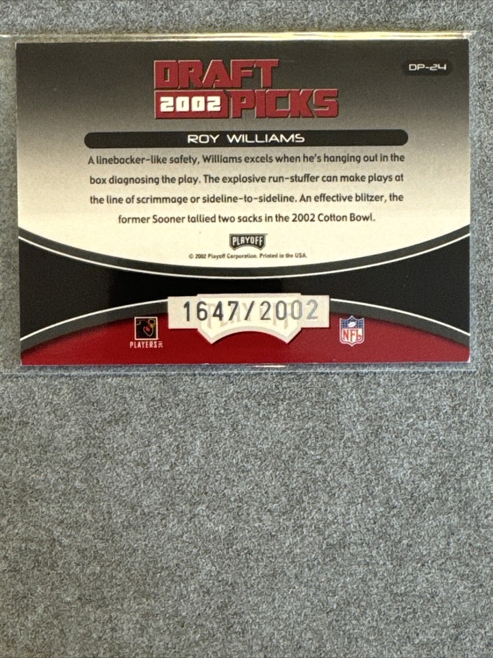 2002 Playoff Prestige Draft Picks /2002 Roy Williams #DP-24 Rookie RC ...