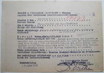 AUTOGRAPH Emil Zenetti CROATIA MEDAL DOCUMENT WW II 1944 ORIGINAL | eBay