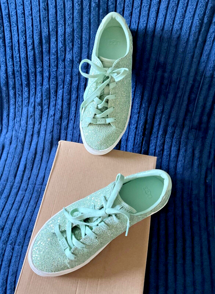 WOMENS UGG ZILO CHUNKY GLITTER PLATFORM LACE UP SNEAKERS MINT GREEN 9 M ...