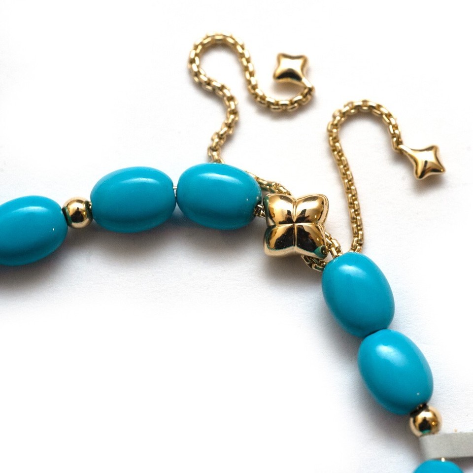 DAVID YURMAN New 8mm Bijoux Pebble Bead Bracelet Turquoise 18K Gold ...