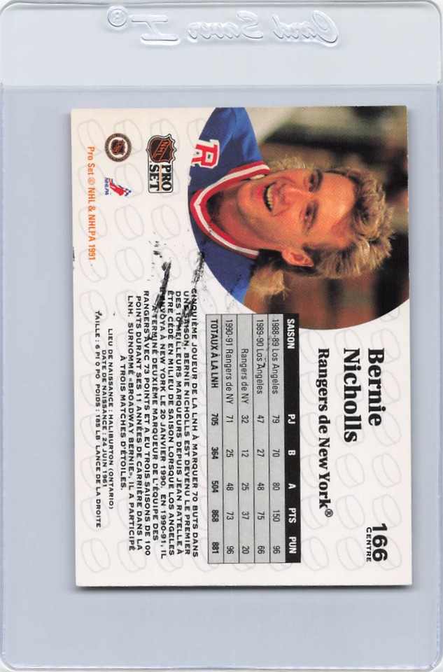 1991/92 Pro Set #166 Bernie Nicholls Rangers Signed Auto *J6878 | eBay