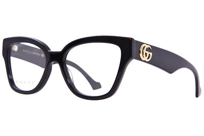 Gucci GG1424O 005 Eyeglasses Frame Women's Black/Gold Full Rim Cat Eye ...