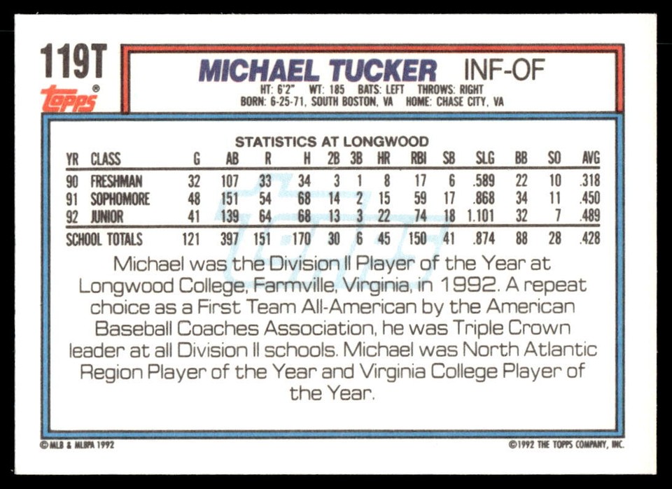 1992 Topps Traded 119T Michael Tucker Team USA Baseball Card Rookie | eBay