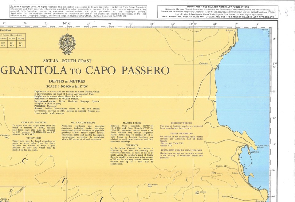 2123 Capo Granitola Passero Sicillia South Coast Chart Map Marine Wall ...