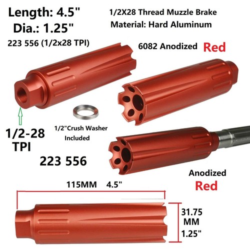 22/223/556 1/2x28 TPI 4.5" Extra Long Linear Compensator Muzzle Brake ...