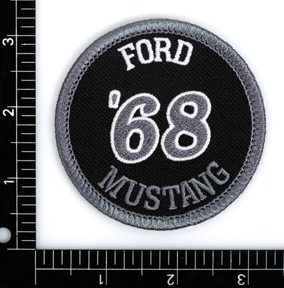 1968 Ford Mustang Embroidered Patch Black/Dark Gray Iron-On Sew-On Hat ...