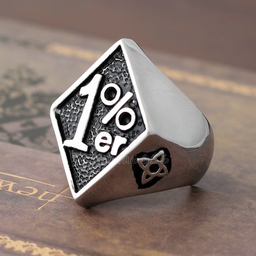 Men 1%er Outlaw Biker One Percenter Ring Black Silver Stainless Steel ...