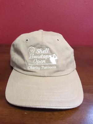 VTG 90s Shell Houston Open Adjustable Golf Dad Hat Cap Beige Brown | eBay