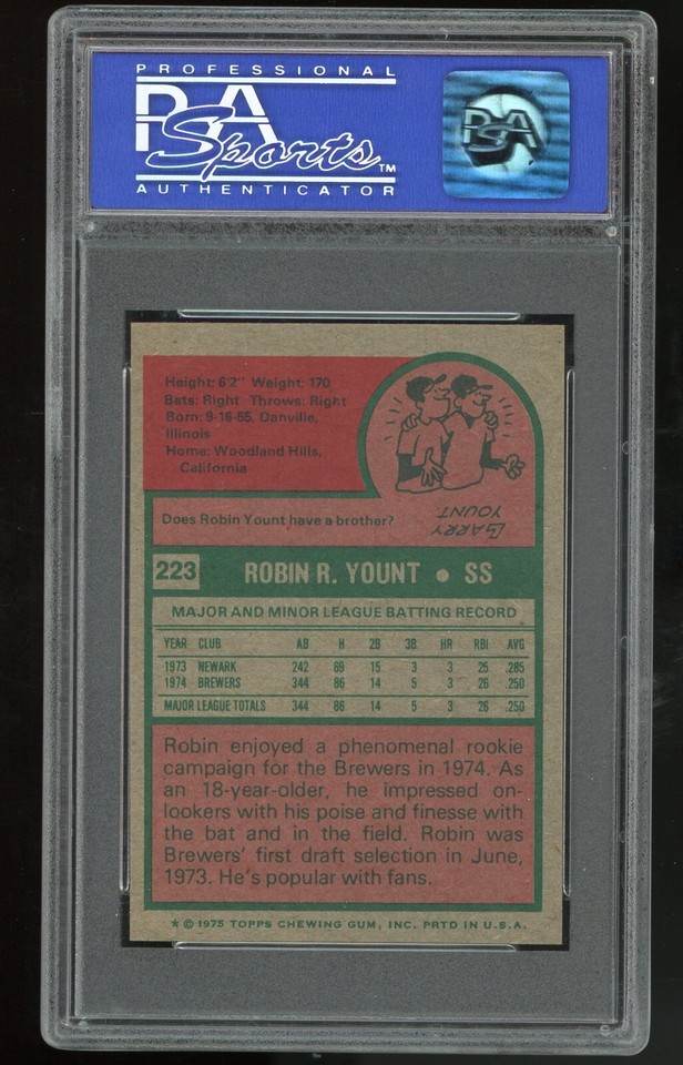 1975 Topps Mini Rookie Card HOF Robin Yount RC #223 PSA 9 MINT Rare ...