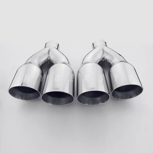 Pair Quad 3.5" Exhaust Tips 2.25" Inlet Dual Wall Staggered Angle Cut ...