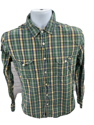 Vurt Mens Button Up Plaid Shirt Small Green and Purple Long Sleeve w ...