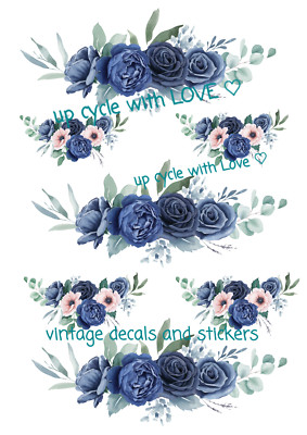 FURNITURE TRANSFER DECAL BLUE PINK ROSE RUB OFF STICKER WATERSLIDE ...