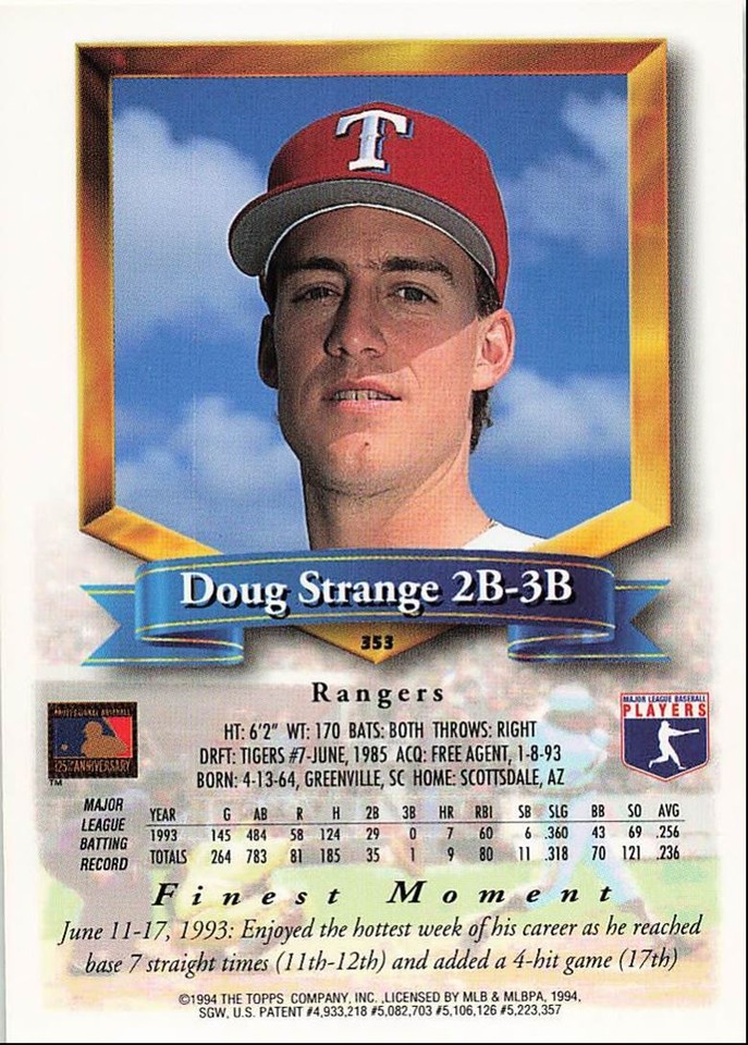 1994 Finest Doug Strange Texas Rangers #353 | eBay