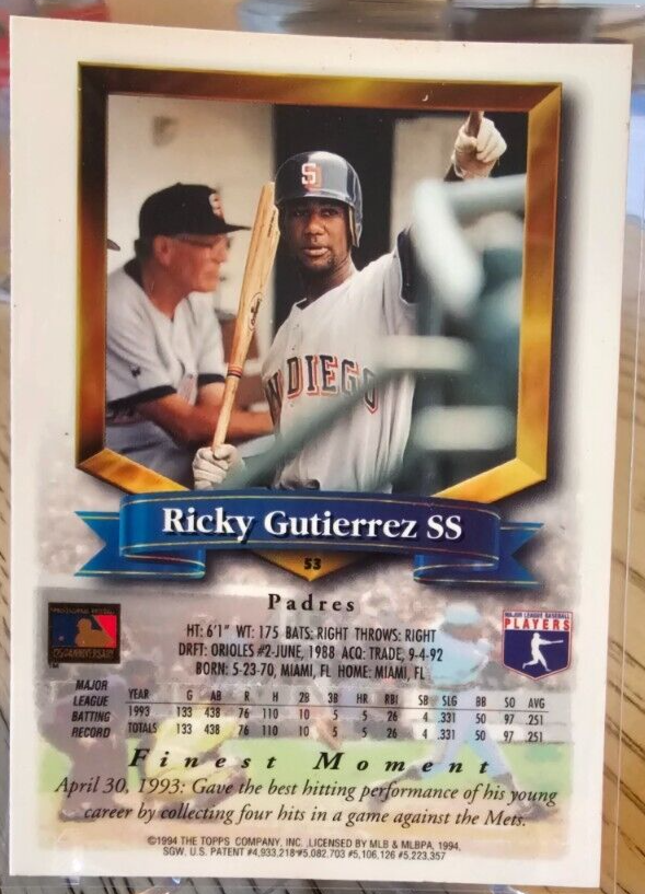 1994 Topps Finest Ricky Gutierrez #53 Padres | eBay
