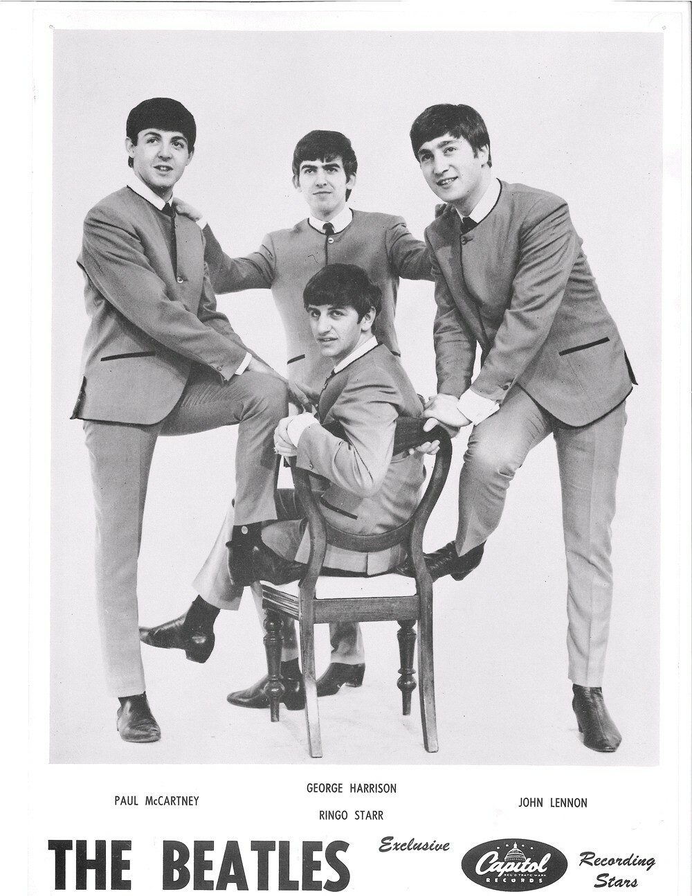 RARE BEATLES MEMORABILIA B&W 8 x 5 x 11 Promo Photo Capital Recording ...