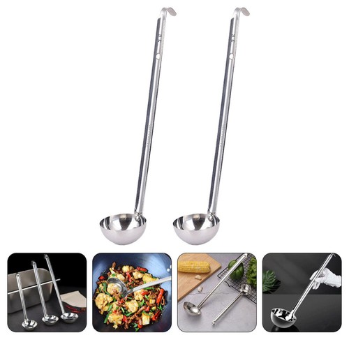 2 Pcs Soup Ladle Set Long Handle Measuring Spoon Ladles Serving Metal ...