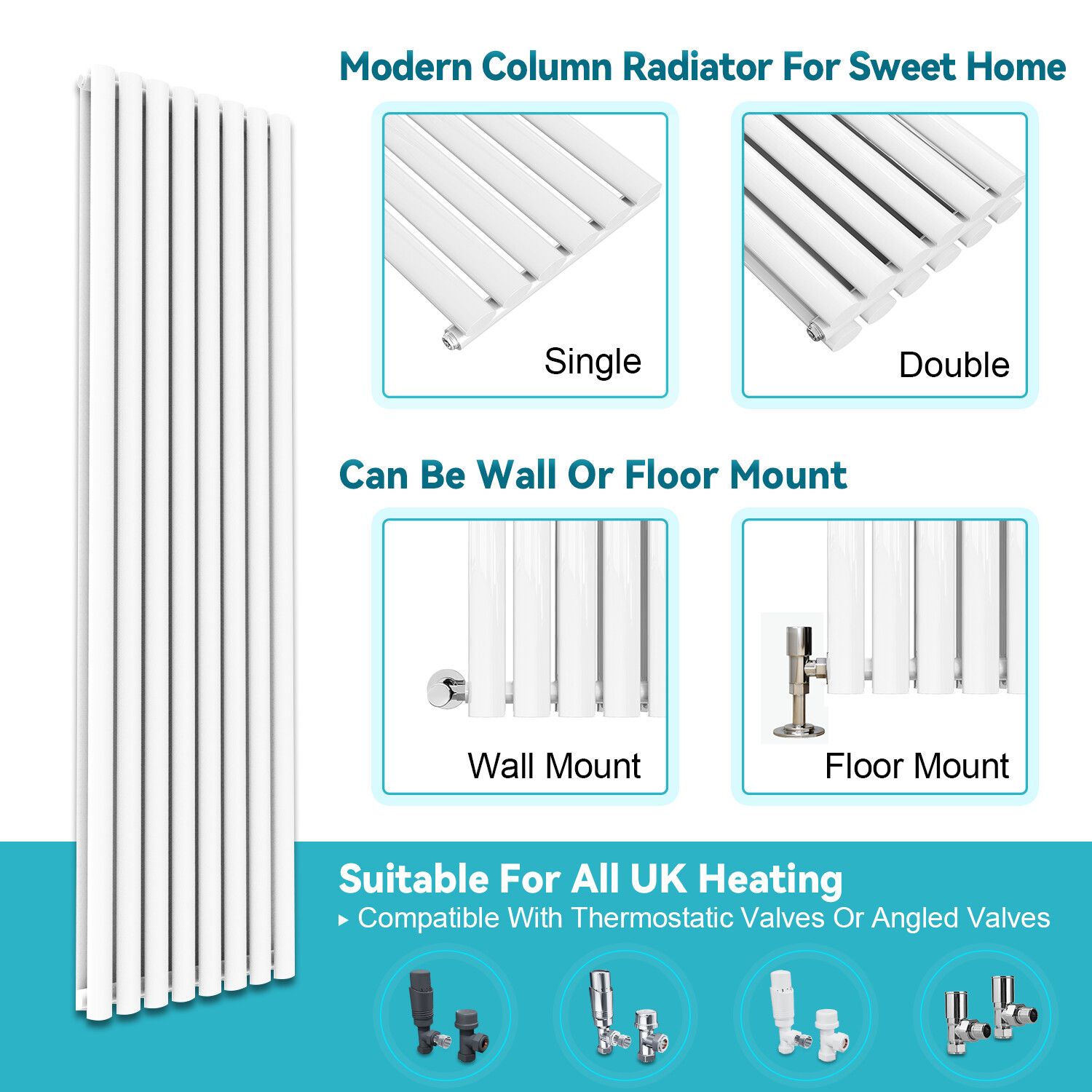 Vertical Column Radiator Mirror Double Single White Central Heating ...
