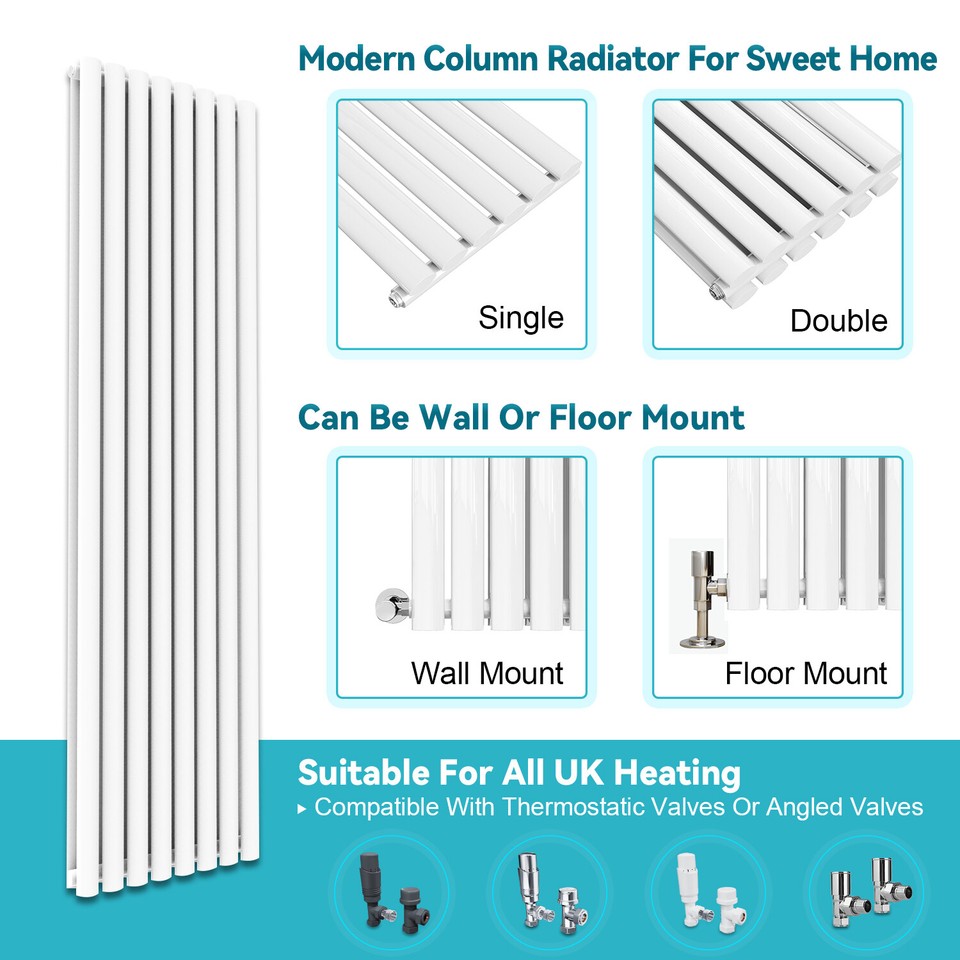 White Vertical Radiator Oval Column Central Heating Tall Upright Rad ...