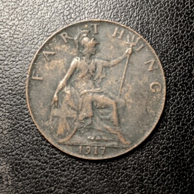 UK England 1917 FARTHING Pre-Decimalization King George V ...