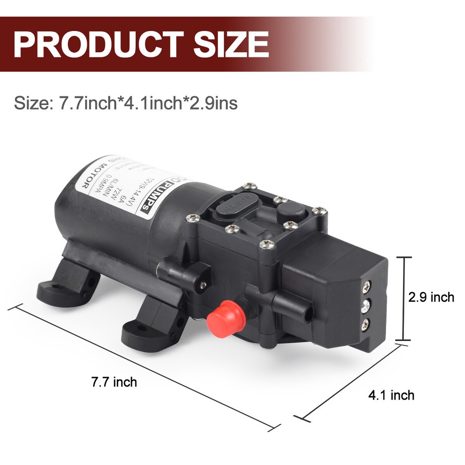 12V 72W Water Pump 130PSI Self Priming Diaphragm High Pressure ...