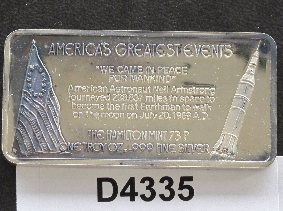 1973 Hamilton Mint First Step on the Moon HAM-477 Silver Art Bar D4335 ...
