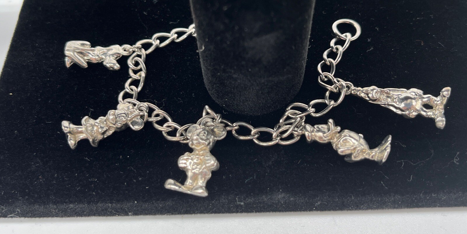 Silver Tone Bracelet 5 Charms Mickey Minnie Goofy Pluto Donald Signed ...