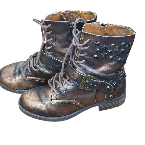 Mia SPIKKE Women's Copper Metallic Punk Embellished Lace-up Combat ...