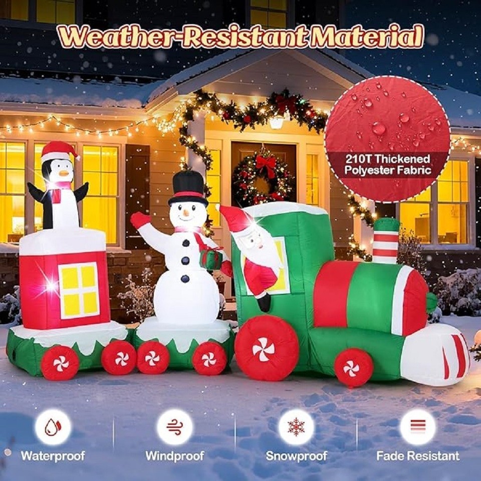 3.5M Christmas Inflatables Train, Blow Up Santa Claus Driving Train ...