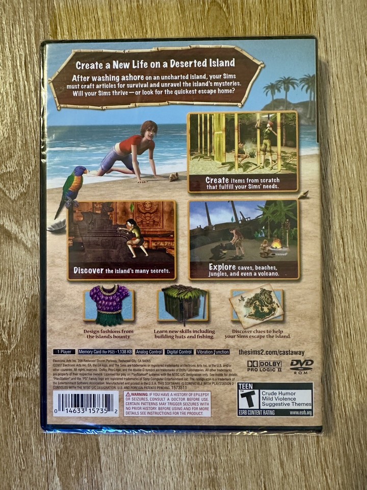 The Sims 2 Castaway (Playstation 2 PS2) NEW SEALED BLACK LABEL Y-FOLD ...