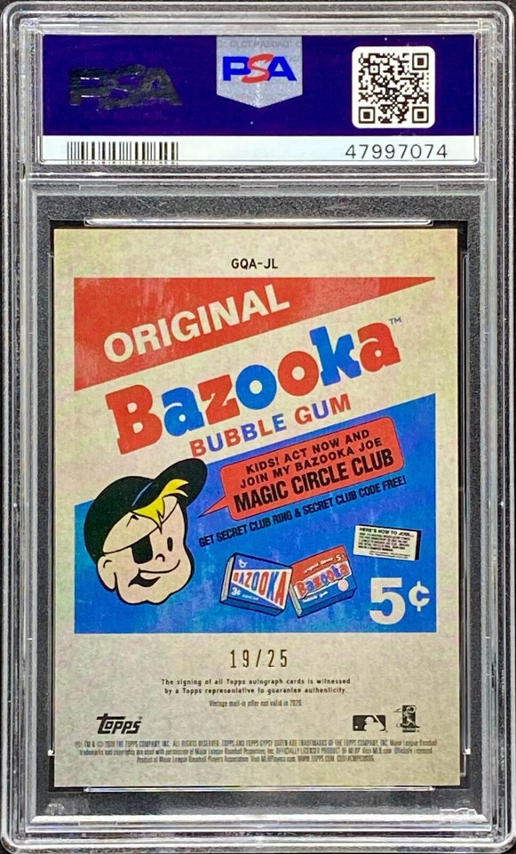 2020 Topps Gypsy Queen Jesus Luzardo Bazooka Back Auto RC SP 19/25 #JL ...