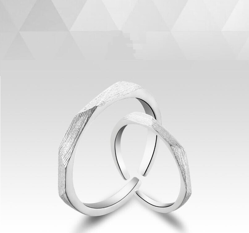 Silver Love Rhombus Promise Forever Adjustable Couple Heart Pair Ring ...