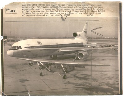 Ford Tri-Motor Plane DWARFED by TWA L-1011 Tri-Jet VINTAGE 1975 Press ...