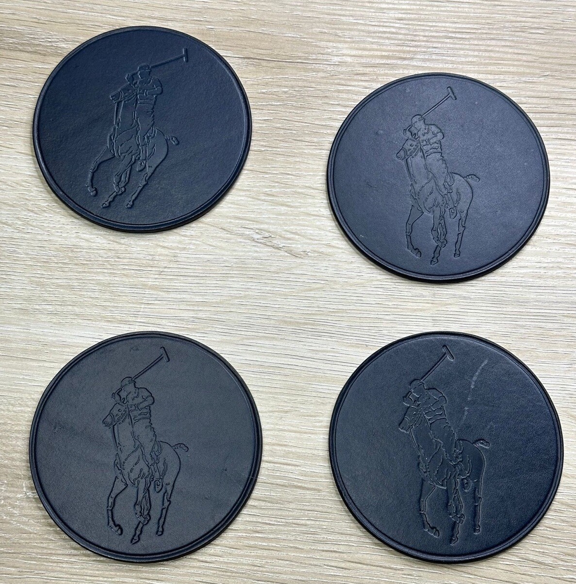 New Polo Ralph Lauren Navy Blue Leather Coasters Set 4