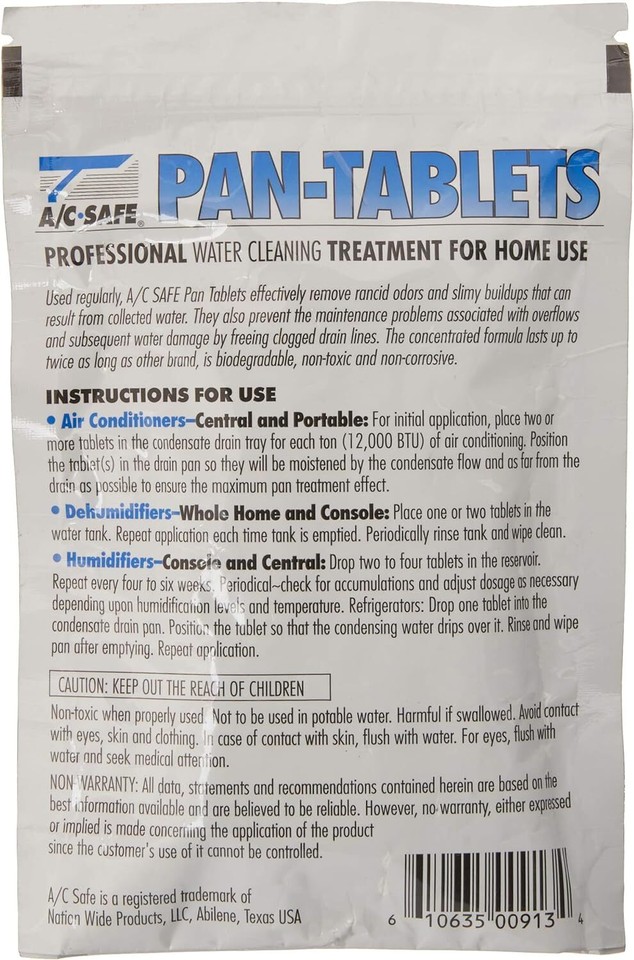 30Ct AC-Safe Tablets Cleans Scum Drain Pans & Humidifiers-Control Odor ...