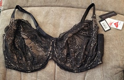 Curvy Couture 44H Black Lace Full Coverage Bra Nylon Spandex Lycra ...