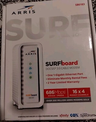 Arris Surfboard SB6183 DOCSIS 3.0 Modem 1-Gigabit Power Supply Ethernet ...
