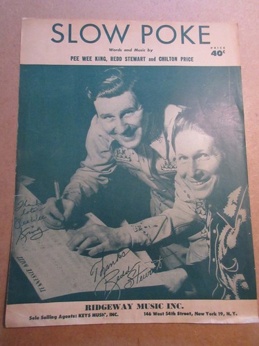 SLOW POKE 1951 vintage Sheet Music PEE WEE KING REDD STEWART CHILTON ...