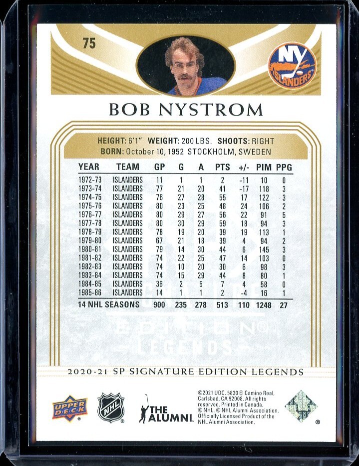 2020-21 SP Signature Legends 75 Bob Nystrom Gold Auto _2599 | eBay