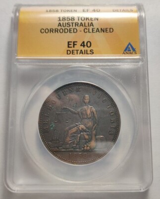 1858 TOKEN Penny MELBOURNE Victoria Peace&Plenty Australia EF40 Details ...