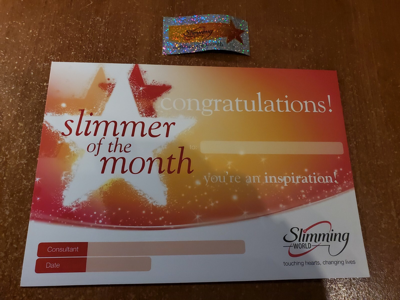 Slimming World certificate and sticker- lots of higher weight loss ...