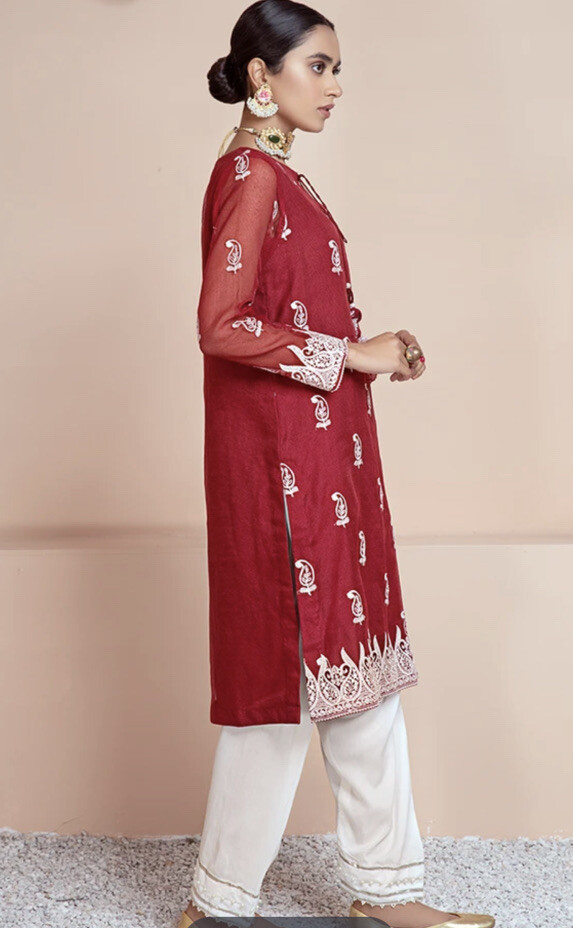 Beautiful Ruby Red Cross Stitch Not Agha Noor Pakistani Embellished ...