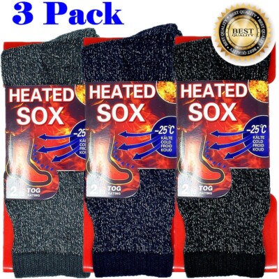 3 Pairs Mens Heated Sox Heavy Duty Insulated Winter Thermal Boots Crew ...