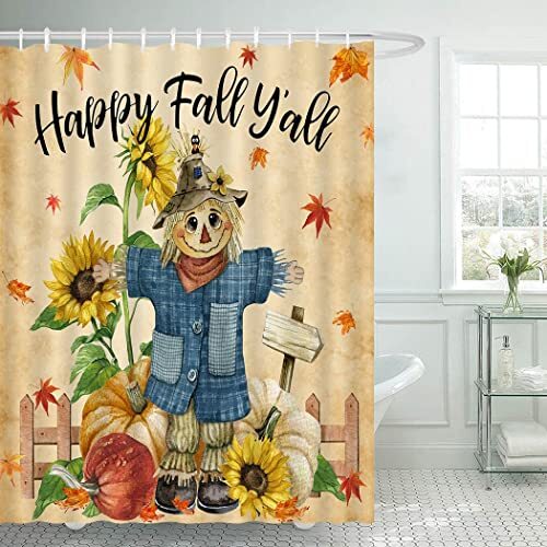 Fall Shower Curtain for Bathroom Scarecrow Autumn Happy Fall Y'all ...
