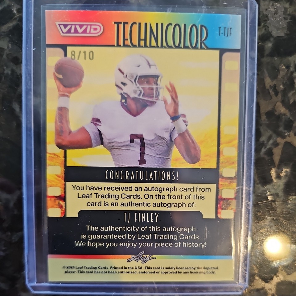 TJ Finley 2024 Leaf Vivid Technicolor Auto Autograph 8/10 Western ...