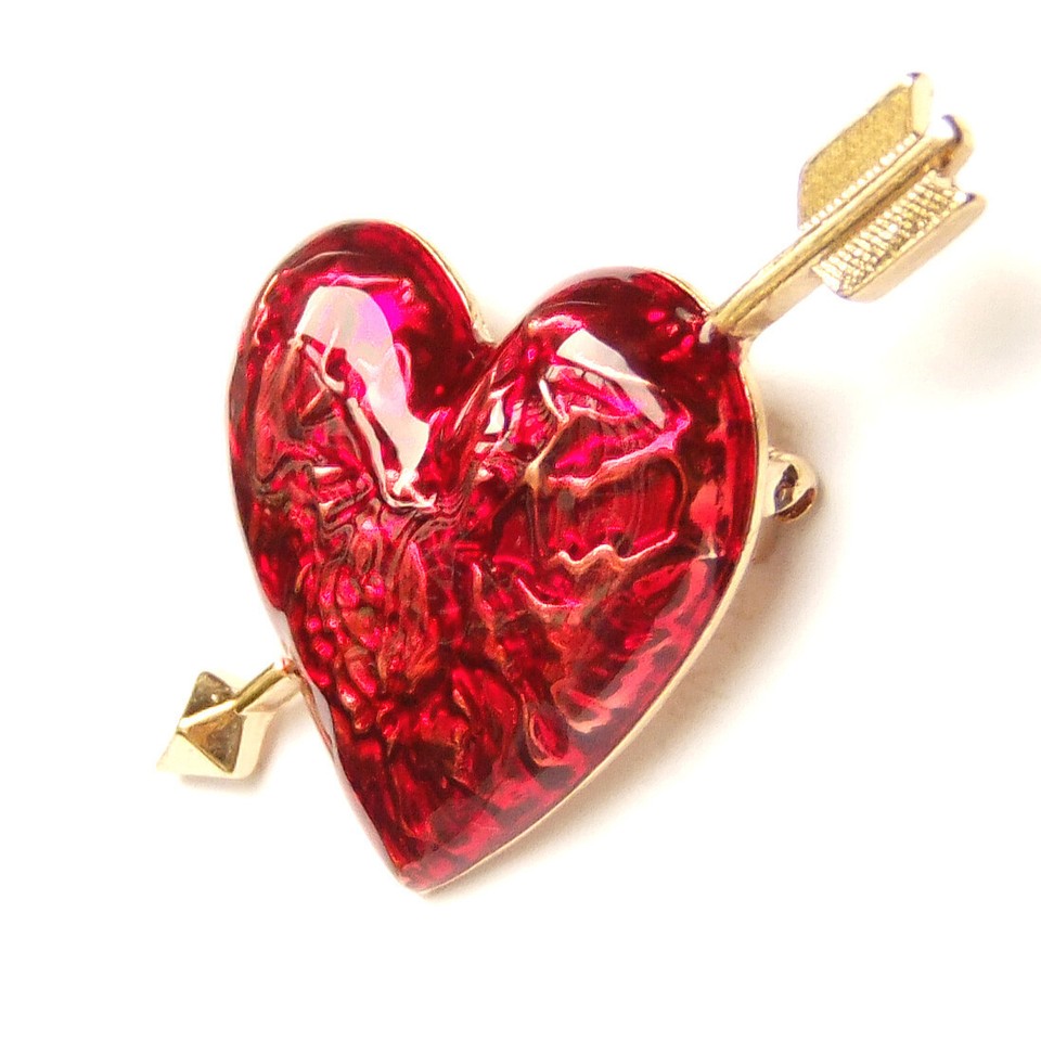 2pcs Brooch Red Heart Relief Flower Gold Cupid's Arrow Love Pin ...