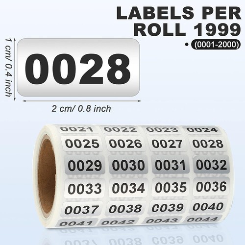 0001 to 2000 Inventory Number Sticker Labels Waterproof Self small ...